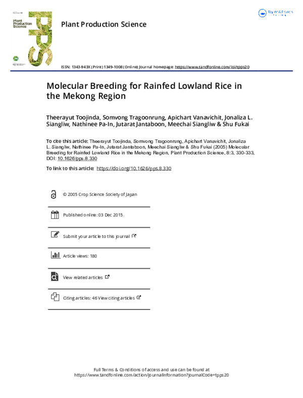 (PDF) Molecular Breeding for Rainfed Lowland Rice in the Mekong Region