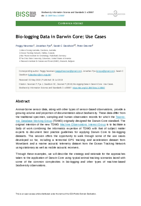 (PDF) Bio-logging Data in Darwin Core: Use Cases