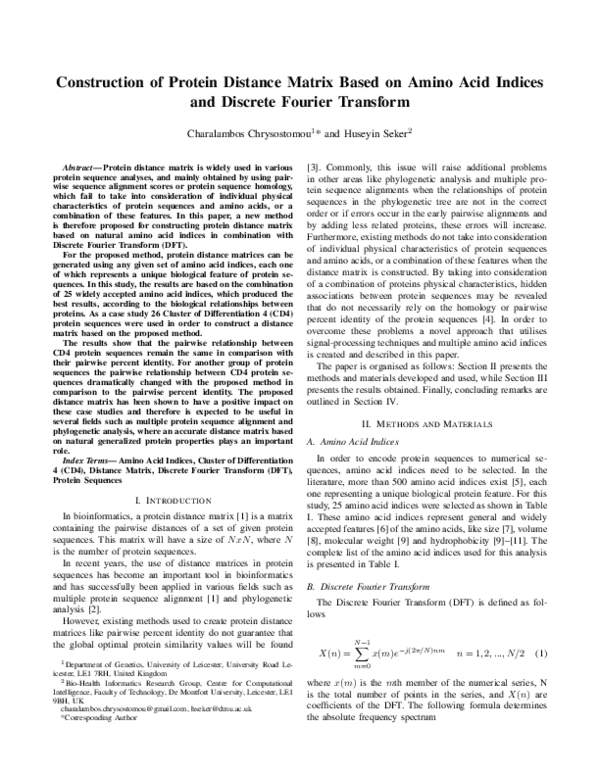 (PDF) Construction of protein distance matrix based on amino acid ...