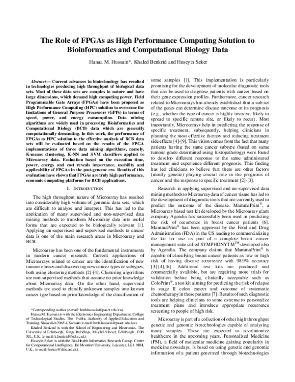 Pdf Role Of Fpgas As High Performance Computing Solution To Bioinformatics And Computational