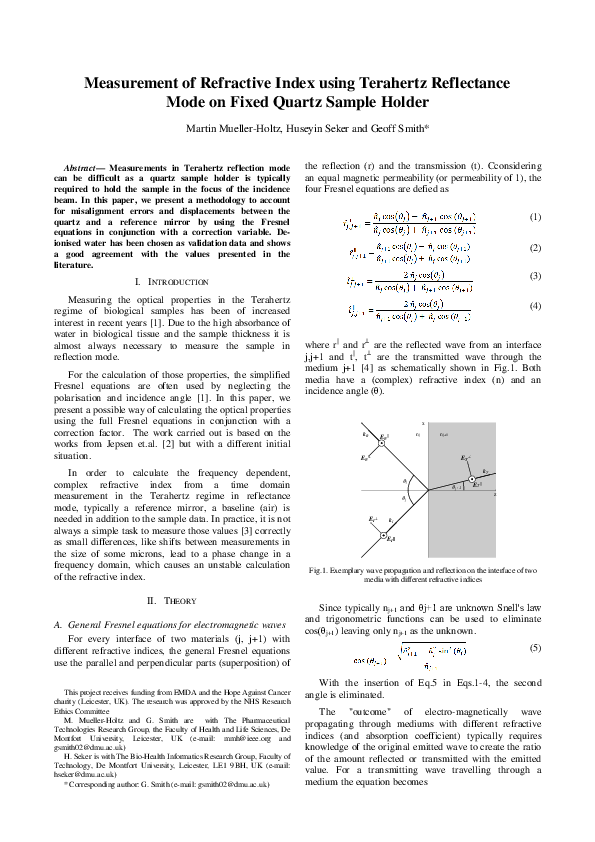 (PDF) Measurement of Refractive Index using Terahertz Reflectance Mode ...