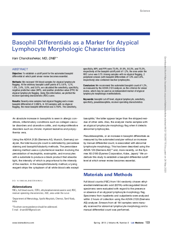 (PDF) Basophil Differentials as a Marker for Atypical Lymphocyte ...