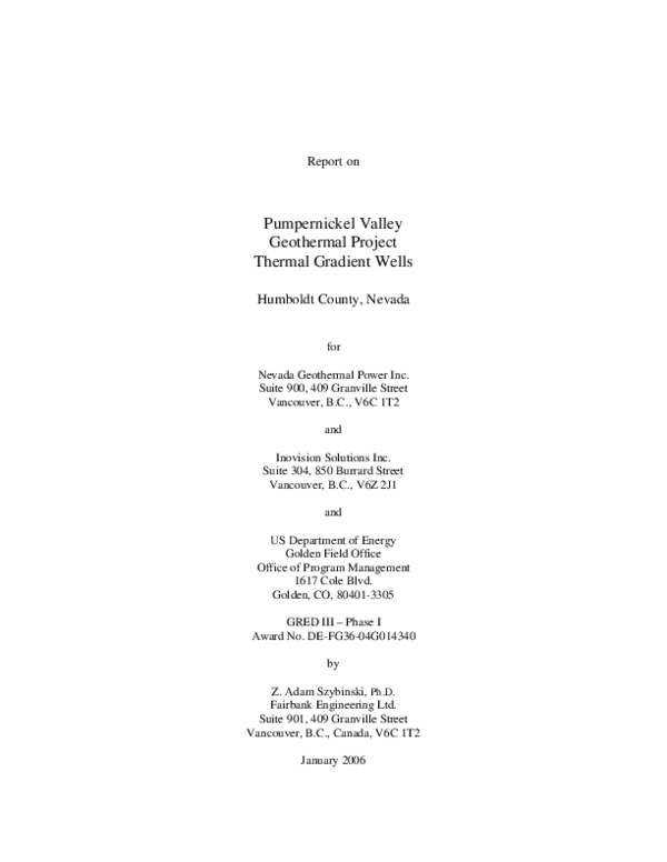 (PDF) Pumpernickel Valley Geothermal Project Thermal Gradient Wells