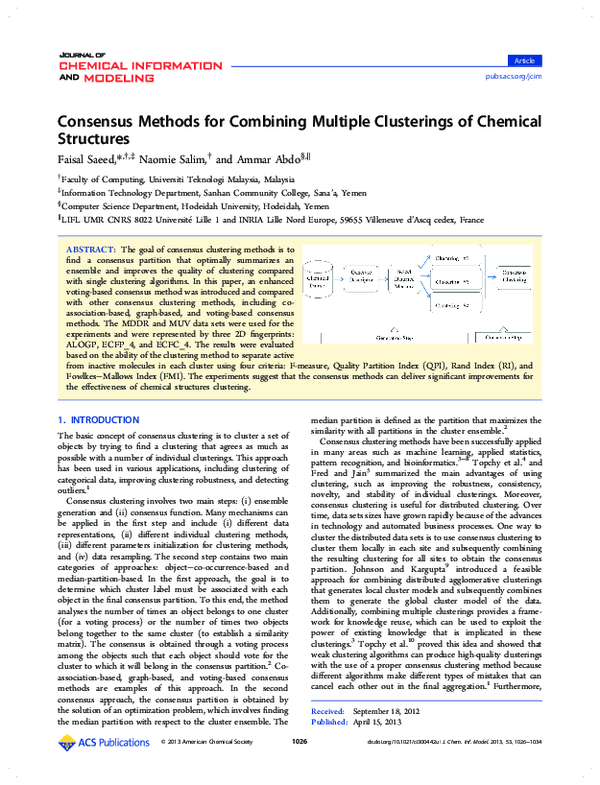 (PDF) Consensus Methods for Combining Multiple Clusterings of Chemical Structures