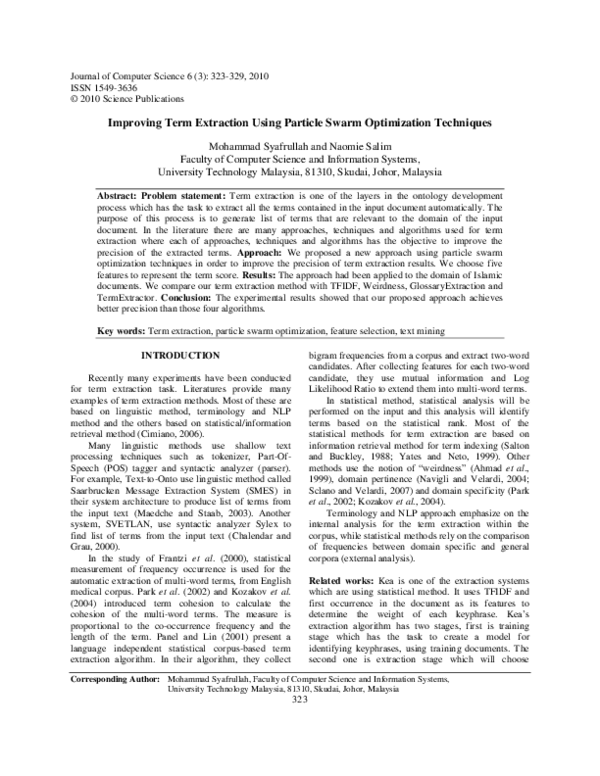 (PDF) Particle Swarm Optimization for Term Extraction