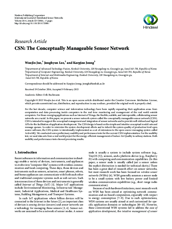(PDF) CSN: The Conceptually Manageable Sensor Network