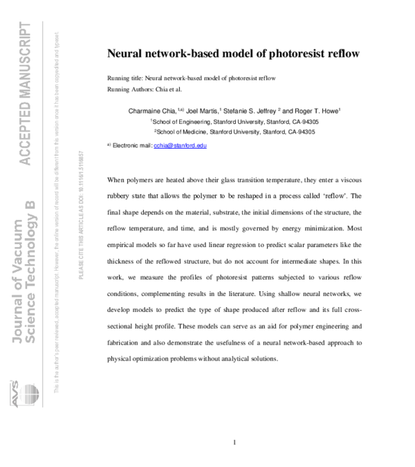 (PDF) Neural network-based model of photoresist reflow