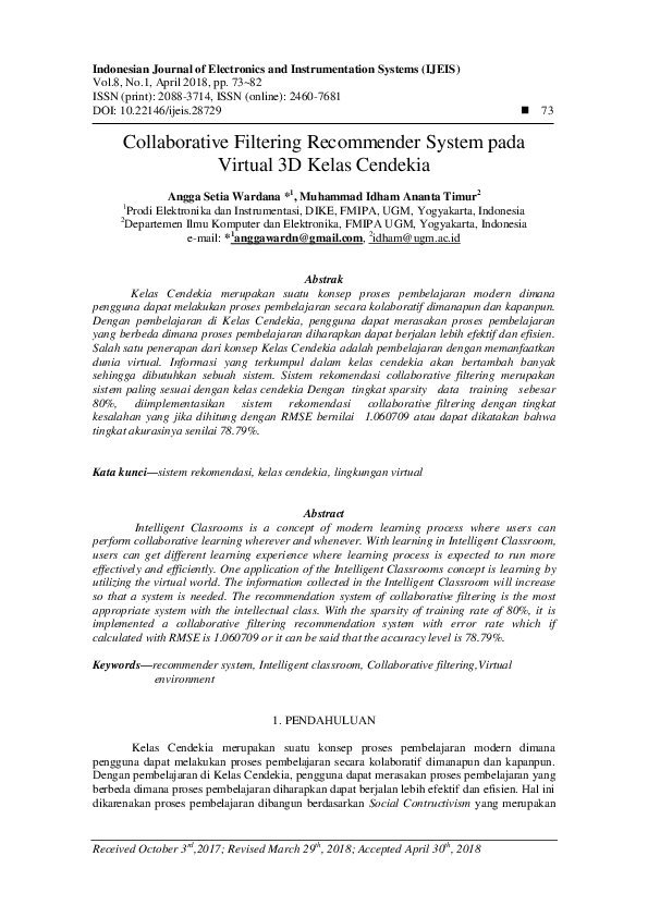 (PDF) Collaborative Filtering Recommender System pada Virtual 3D Kelas ...