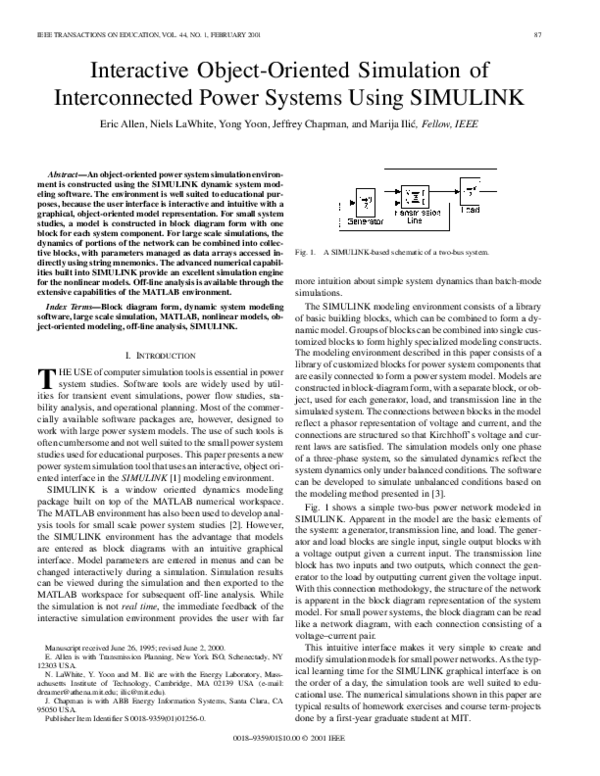Pdf Interactive Object Oriented Simulation Of Interconnected Power Systems Using Simulink
