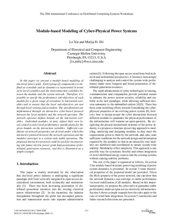 Pdf Module Based Modeling Of Cyber Physical Power Systems