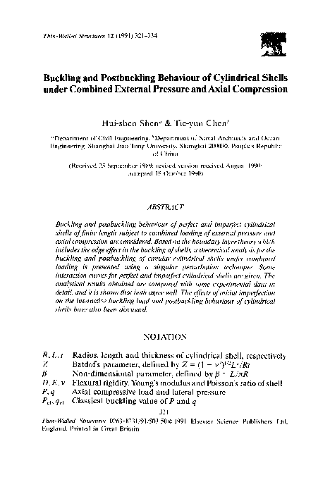 (PDF) Buckling and postbuckling behaviour of cylindrical shells under ...