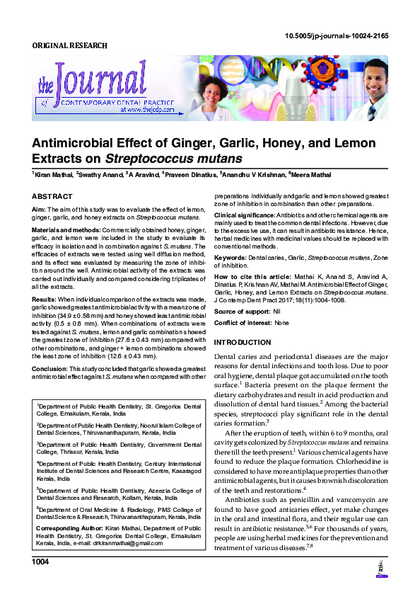 (PDF) Antimicrobial Effect of Ginger, Garlic, Honey, and Lemon Extracts ...