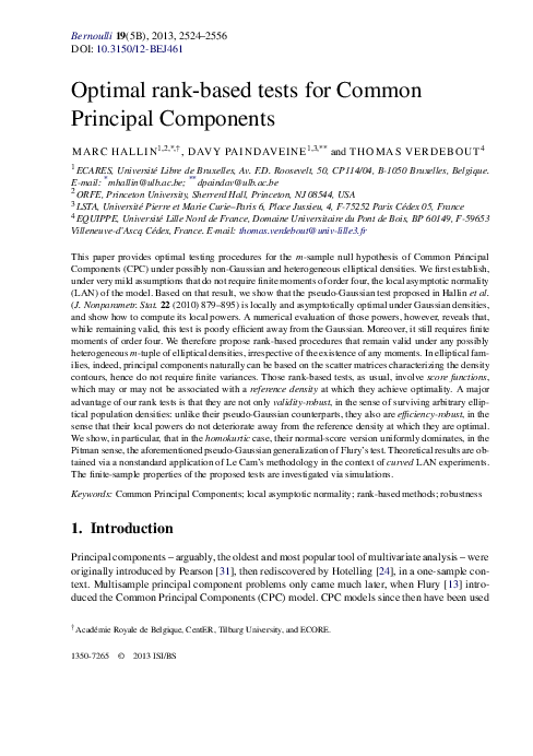 (PDF) Optimal rank-based tests for Common Principal Components