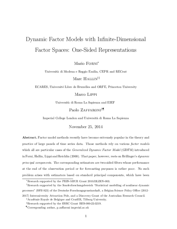 (PDF) Dynamic factor models with infinite-dimensional factor spaces: One-sided representations