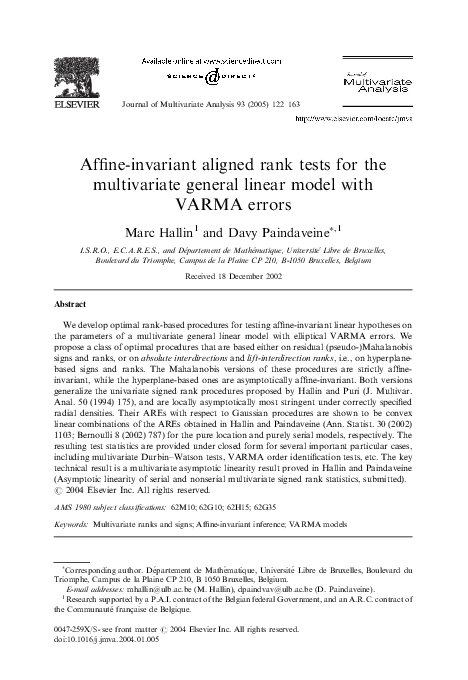 Pdf Affine Invariant Aligned Rank Tests For The Multivariate General
