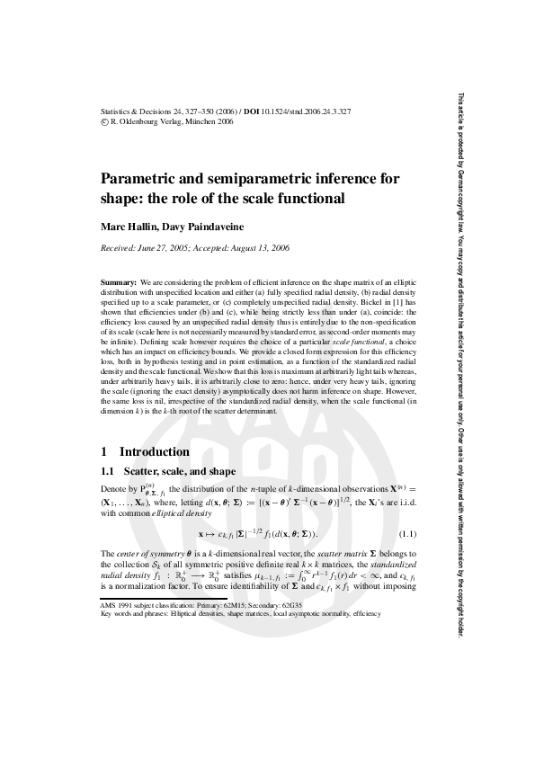 (PDF) Parametric and semiparametric inference for shape: the role of the scale functional