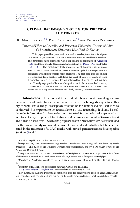 (PDF) Optimal Rank-Based Testing for Principal Components