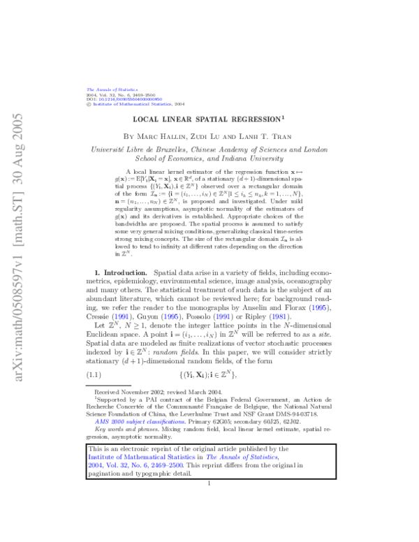 (PDF) Local linear spatial regression