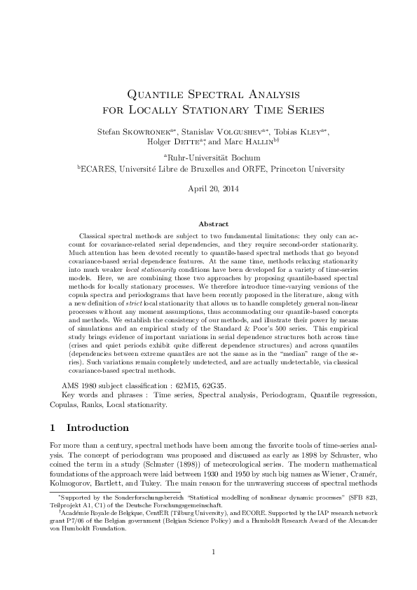 (PDF) Quantile spectral analysis for locally stationary time series