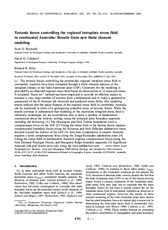 Pdf Tectonic Forces Controlling The Regional Intraplate Stress Field