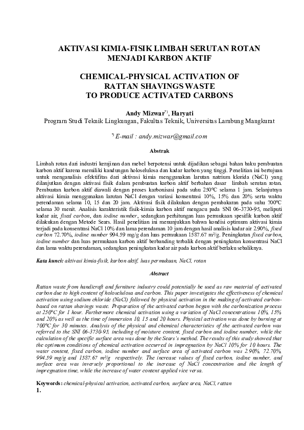 (DOC) Aktivasi Kimia-Fisik Limbah Serutan Rotan Menjadi Karbon Aktif