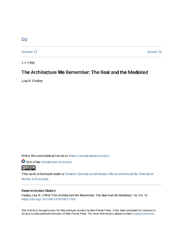(PDF) The Architecture We Remember: The Real and the Mediated