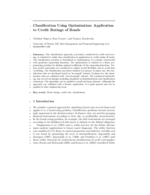 (PDF) Classification Using Optimization: Application