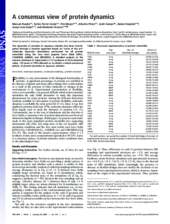 (PDF) Faculty of 1000 evaluation for A consensus view of protein dynamics