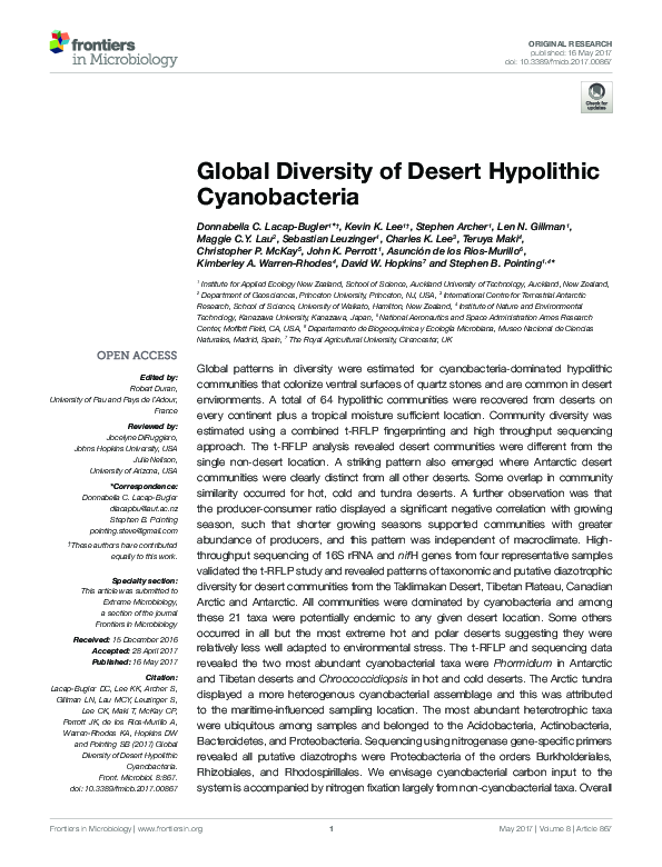 (PDF) Global Diversity of Desert Hypolithic Cyanobacteria
