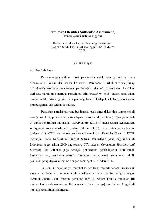 (PDF) Authentic Assessment