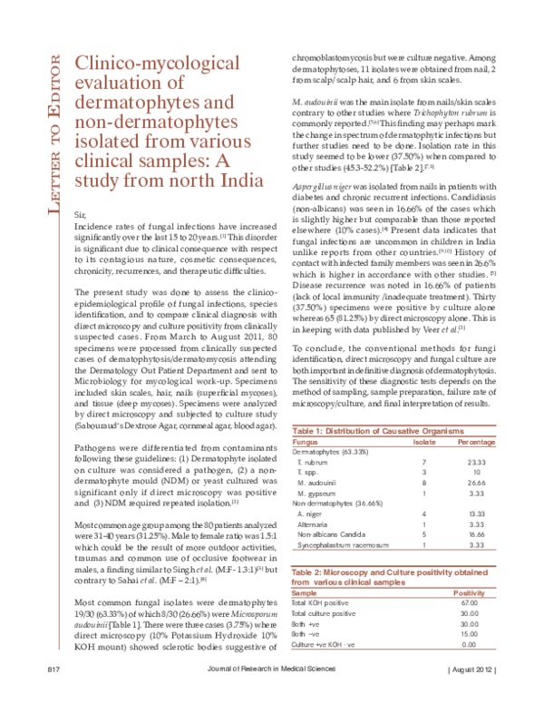 (PDF) Clinico-mycological evaluation of dermatophytes and non ...
