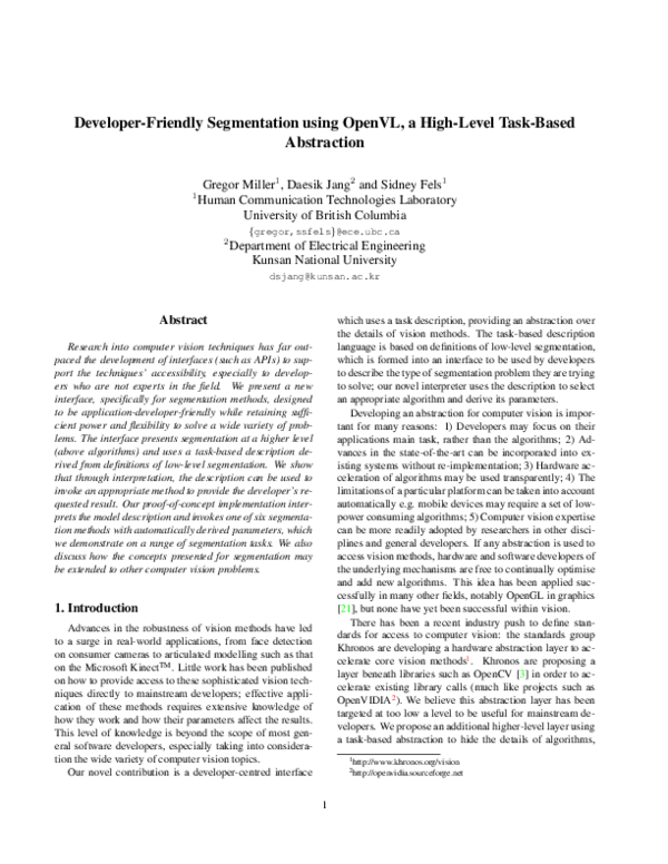 (PDF) Developer-Friendly Segmentation using OpenVL, a High-Level Task-Based Abstraction