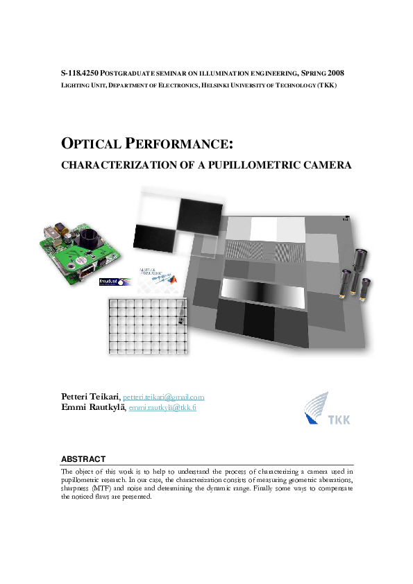 (PDF) Optical Performance : Characterization of a Pupillometric Camera