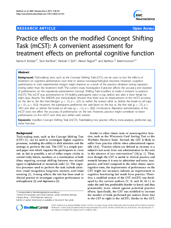 (PDF) Practice effects on the modified Concept Shifting Task (mCST): A ...