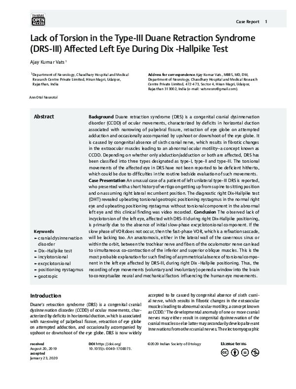 (PDF) Lack of Torsion in the Type-III Duane Retraction Syndrome (DRS ...