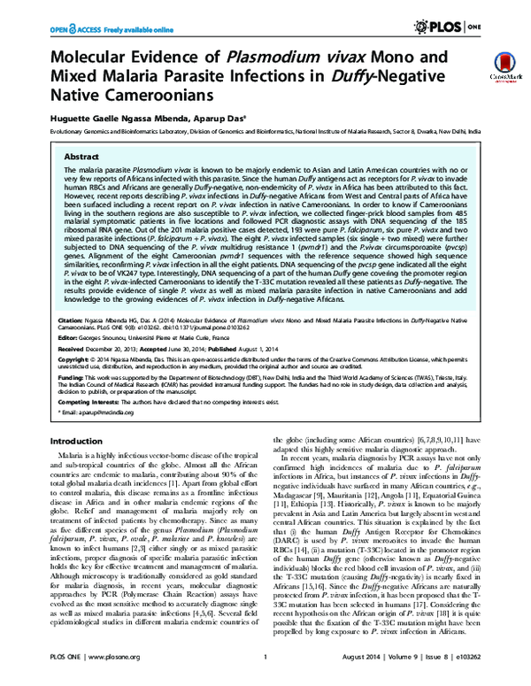 (PDF) Molecular Evidence of Plasmodium vivax Mono and Mixed Malaria ...