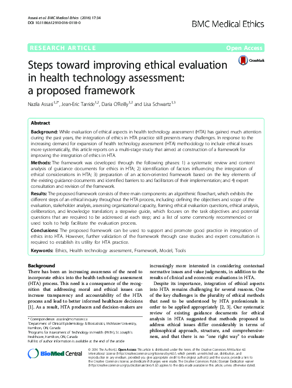 (PDF) Steps toward improving ethical evaluation in health technology ...