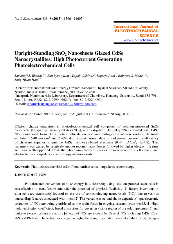 (PDF) Upright-Standing SnO2 Nanosheets Glazed CdSe Nanocrystallites ...