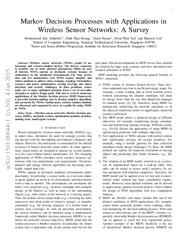 Pdf Markov Decision Processes With Applications In Wireless Sensor