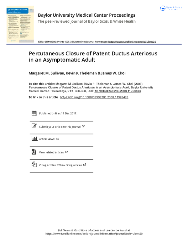 (PDF) Percutaneous closure of patent ductus arteriosus: A standard ...