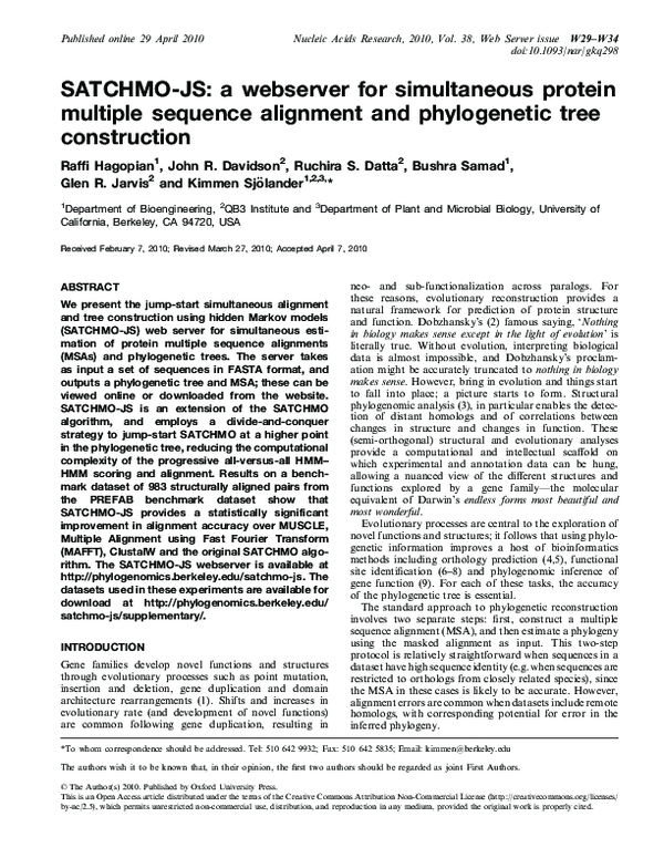(PDF) SATCHMO-JS: a webserver for simultaneous protein multiple sequence alignment and ...