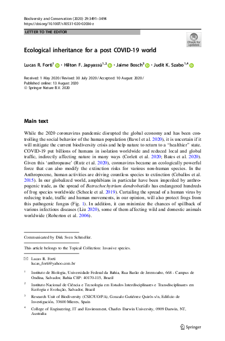 (PDF) Ecological inheritance for a post COVID-19 world
