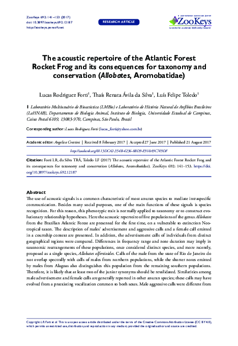(PDF) Figure 1 from: Forti LR, da Silva TRÁ, Toledo LF (2017) The ...