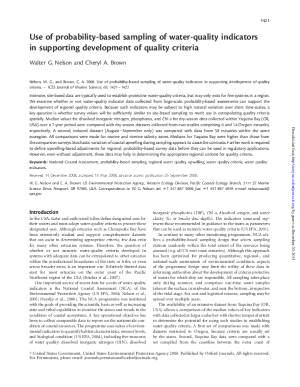 (PDF) Use of probability-based sampling of water-quality indicators in ...