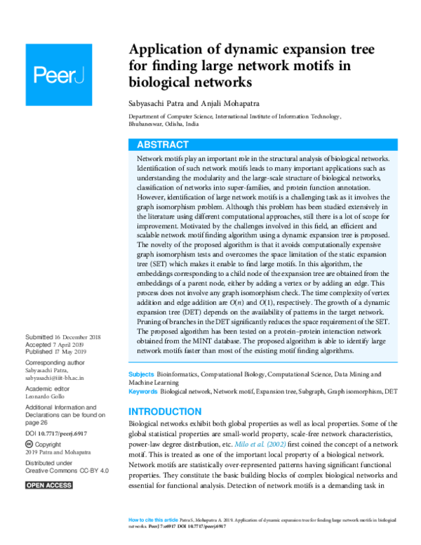 (PDF) Application of dynamic expansion tree for finding large network motifs in biological networks