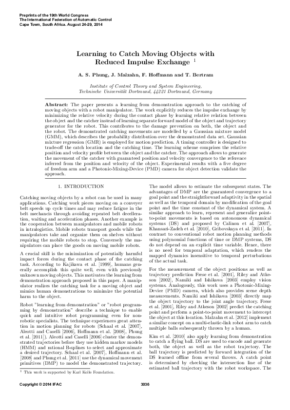 (PDF) Learning to Catch Moving Objects with Reduced Impulse Exchange