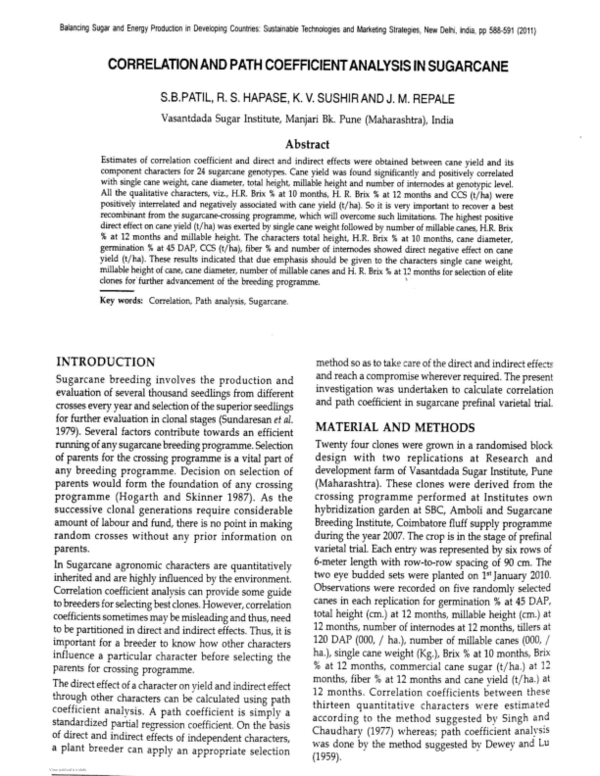 Pdf Correlation And Path Coefficient Analysis In Sugarcane Suyash