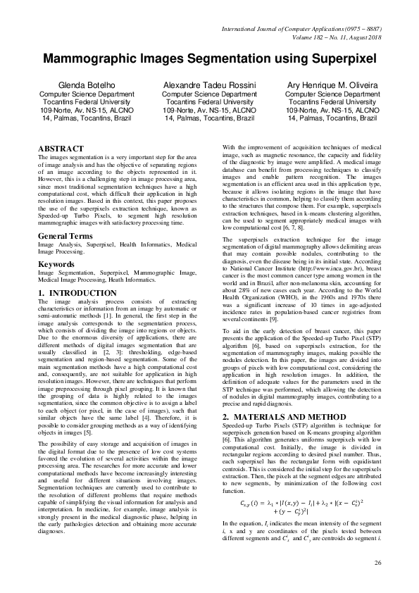 Pdf Mammographic Images Segmentation Using Superpixel