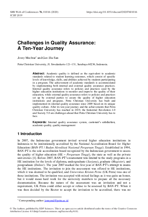 (PDF) Challenges in Quality Assurance: A Ten-Year Journey