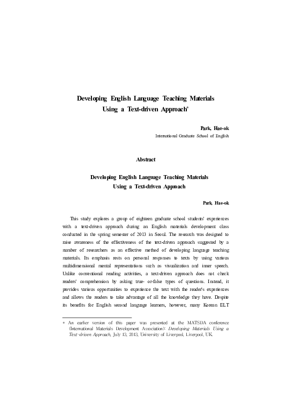(PDF) Developing English Language Teaching Materials Using a Text-driven Approach